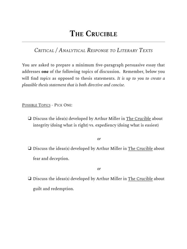 Critical Response to The Crucible | PDF | Essays | Paragraph