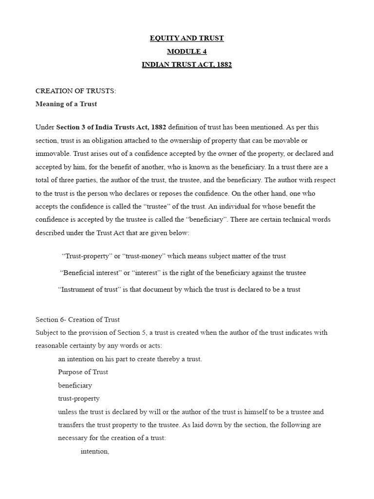 Equity and Trusts Mod 4 | PDF | Trustee | English Trust Law