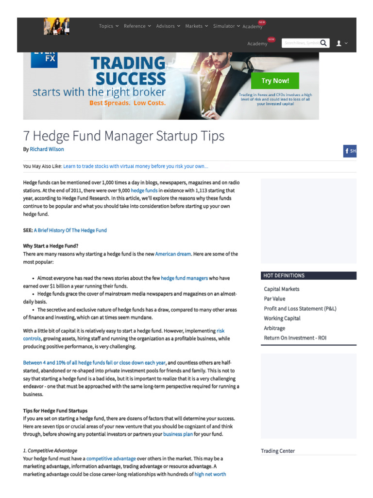 7 Hedge Fund Manager Startup Tips | PDF | Hedge Fund | Investing