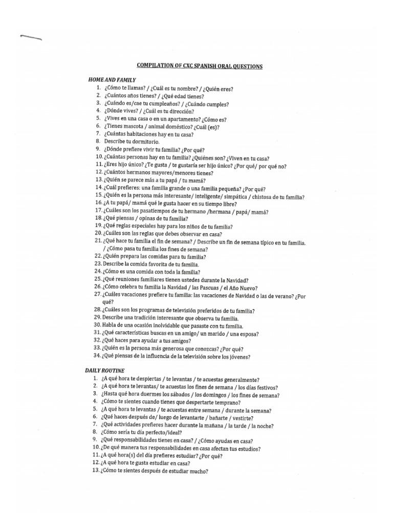 CXC Spanish Orals Prep | PDF