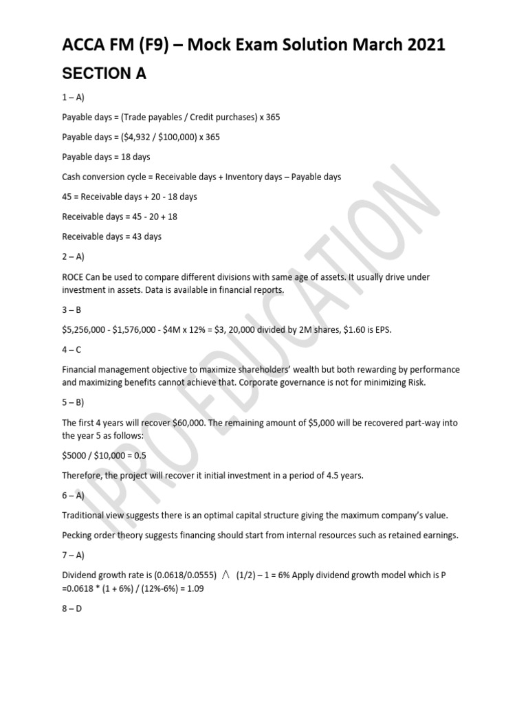 f9 Answer-Mock-Exam-F9 | PDF | Financial Capital | Cost Of Capital