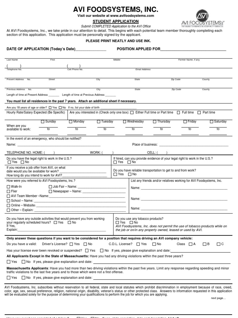 AVI Employment Application | PDF | Employment | Government