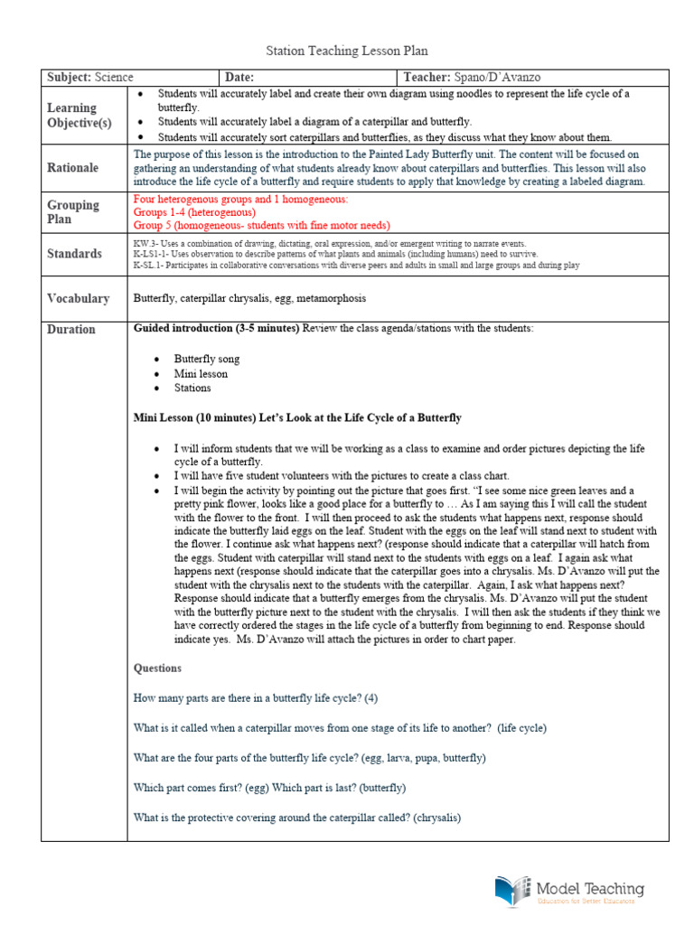 Life Cycle of A Butterfly Station Lesson Plan | PDF | Pupa | Butterfly