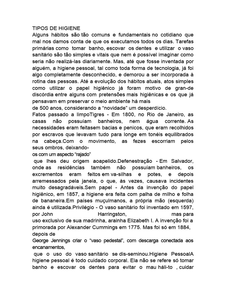 Tipos De Higiene Pdf Higiene Ambiente Natural