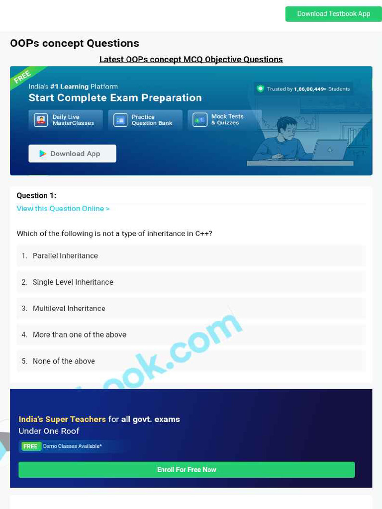 MCQ On Oops Concept 5eea6a1139140f30f369ebaf | PDF