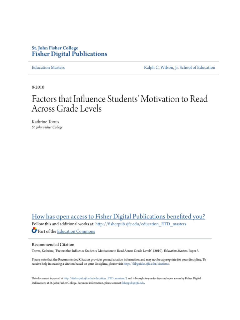 Factors That Influence Students' Motivation To Read Across Grade Levels ...