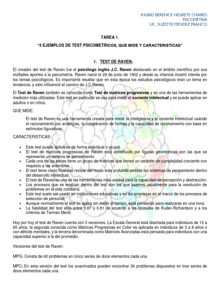 5 Ejemplos de Test Psicometricos, Que Mide y Caracteristicas | PDF ...