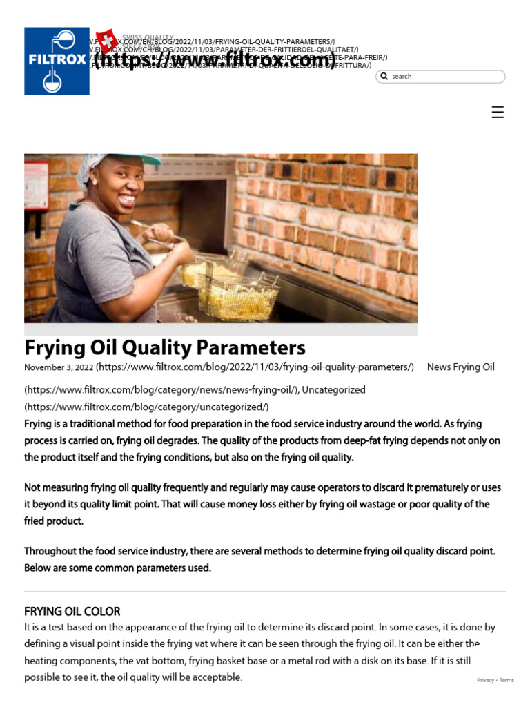 Frying Oil Quality Parameters - Filtrox | Download Free PDF | Cooking ...