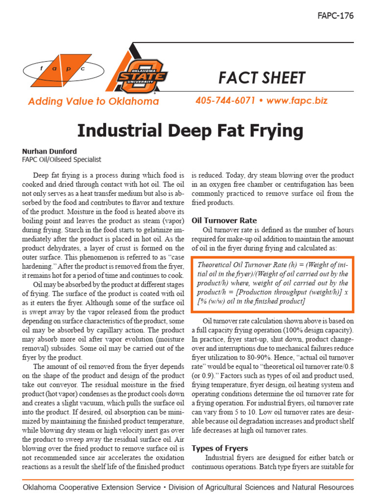 Industrial Deep Fat Frying Guide | PDF | Oil | Frying