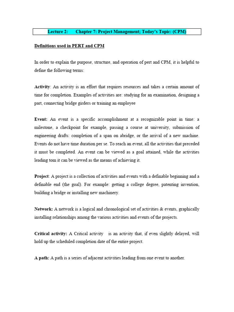 MSC-705-Lecture 2 - Handout | PDF | Project Management