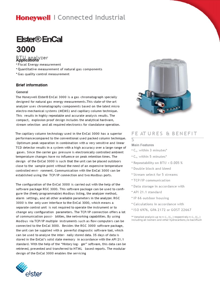 Elster Encal3000 Datasheet | PDF | Chromatography | Chemistry