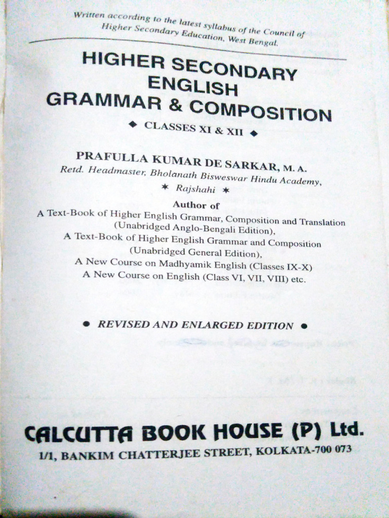 Part1 P K de Sarkar Higher Secondary English Grammar and Composition | PDF