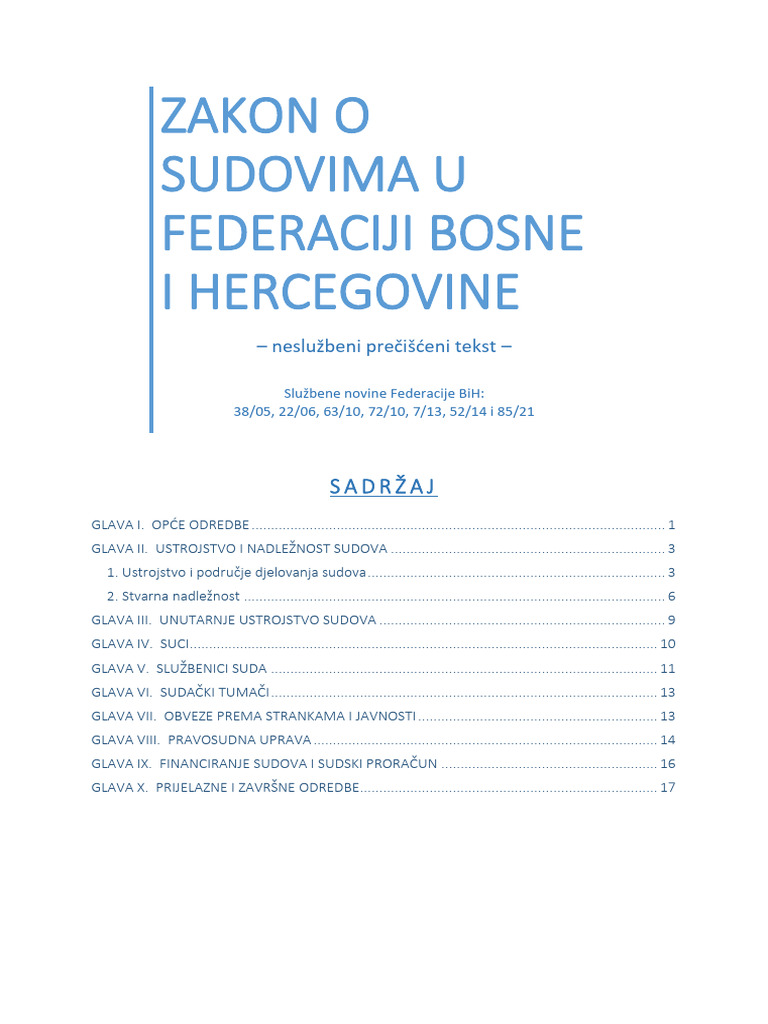 ZAKON o Sudovima FBiH Preieni Tekst | PDF