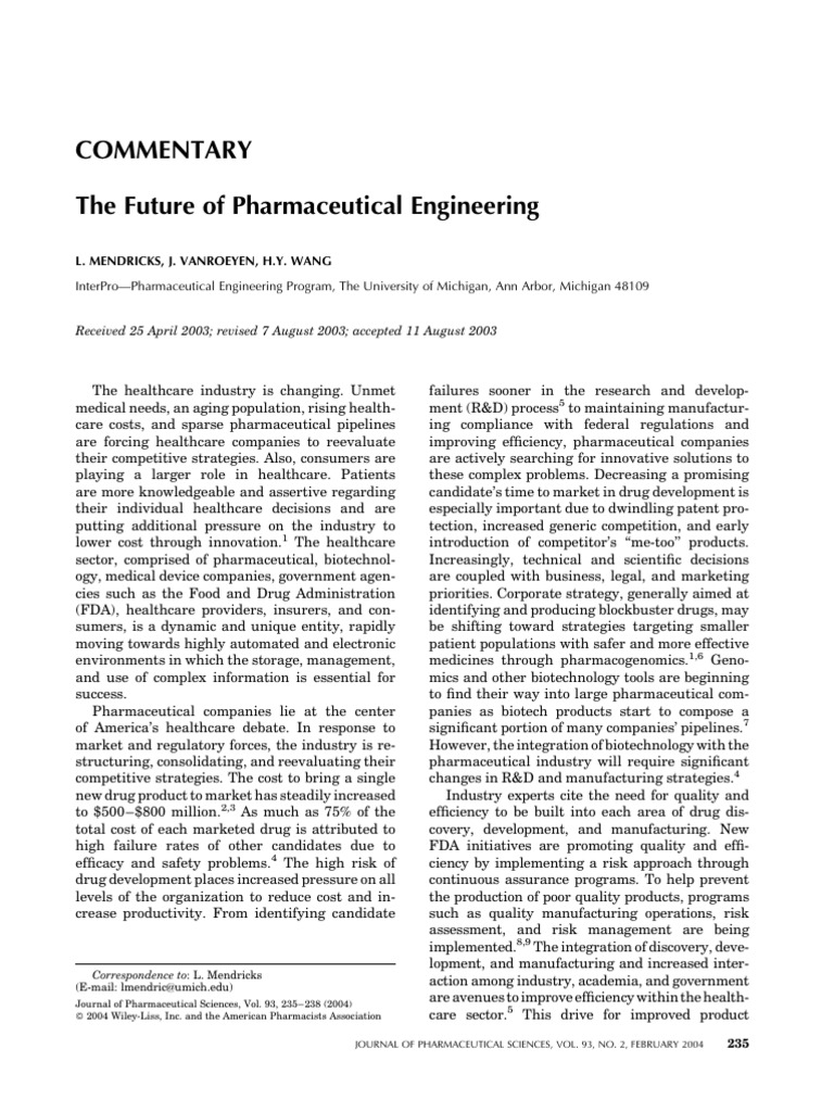 The Future of Pharmaceutical Engineering | PDF | Pharmaceutical Industry | Health Care