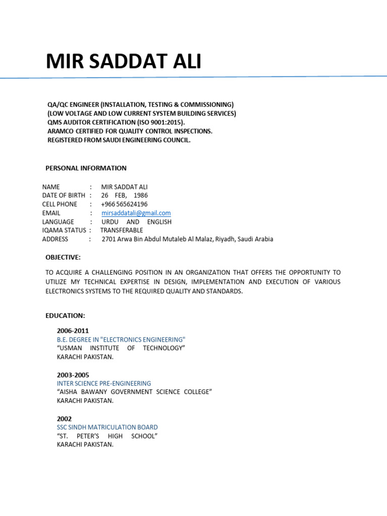 Saddat QAQC Engineer | PDF | Relay | Specification (Technical Standard)