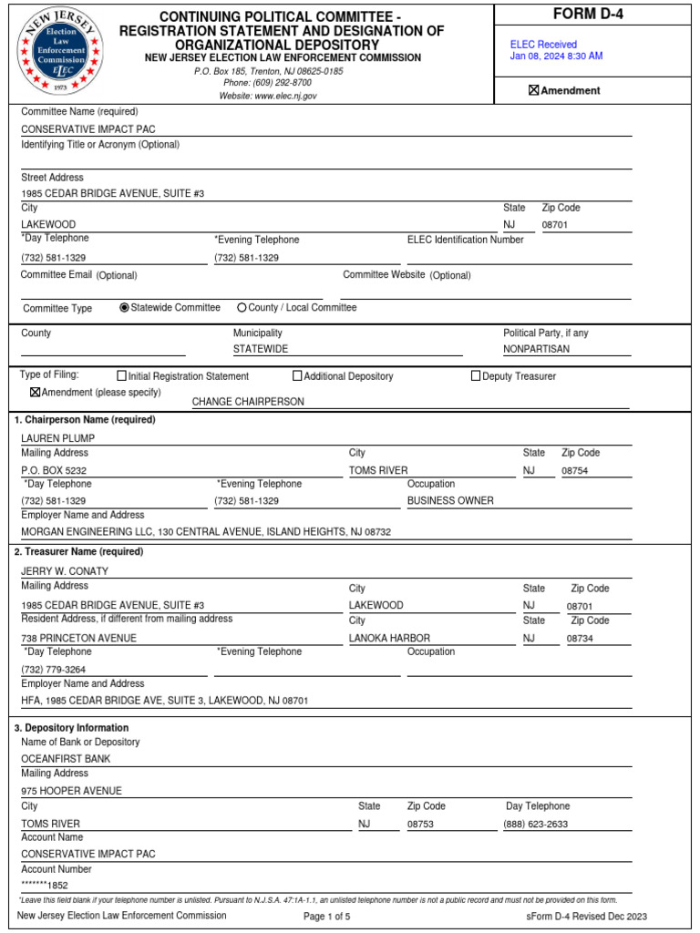 New Jersey Political Committee Registration Form | PDF | Political ...