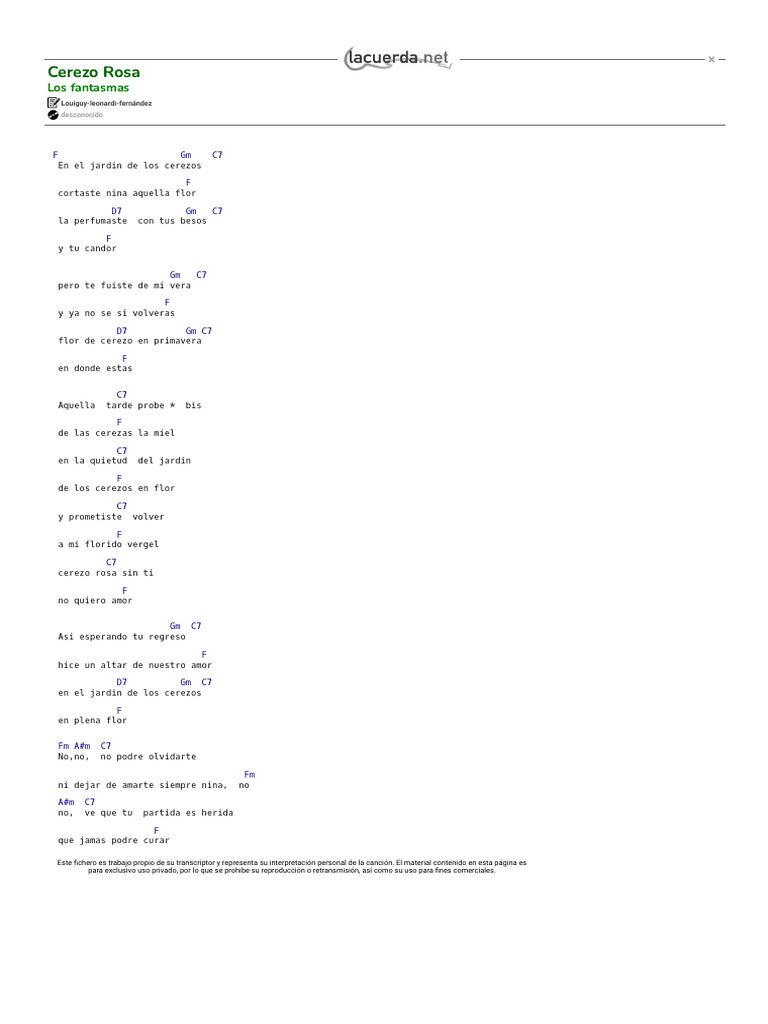 09 - CEREZO ROSA, Los Fantasmas - Acordes | PDF
