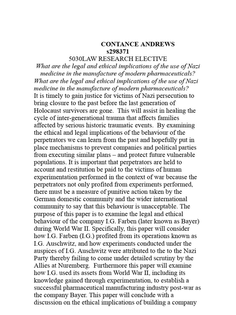 Nazi Medicine's Impact on Modern Pharma | PDF | Bayer | Nuremberg Trials