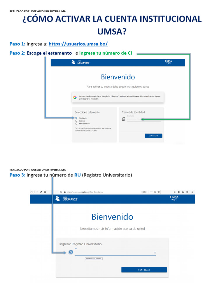 Activar Cuenta Institucional UMSA | PDF