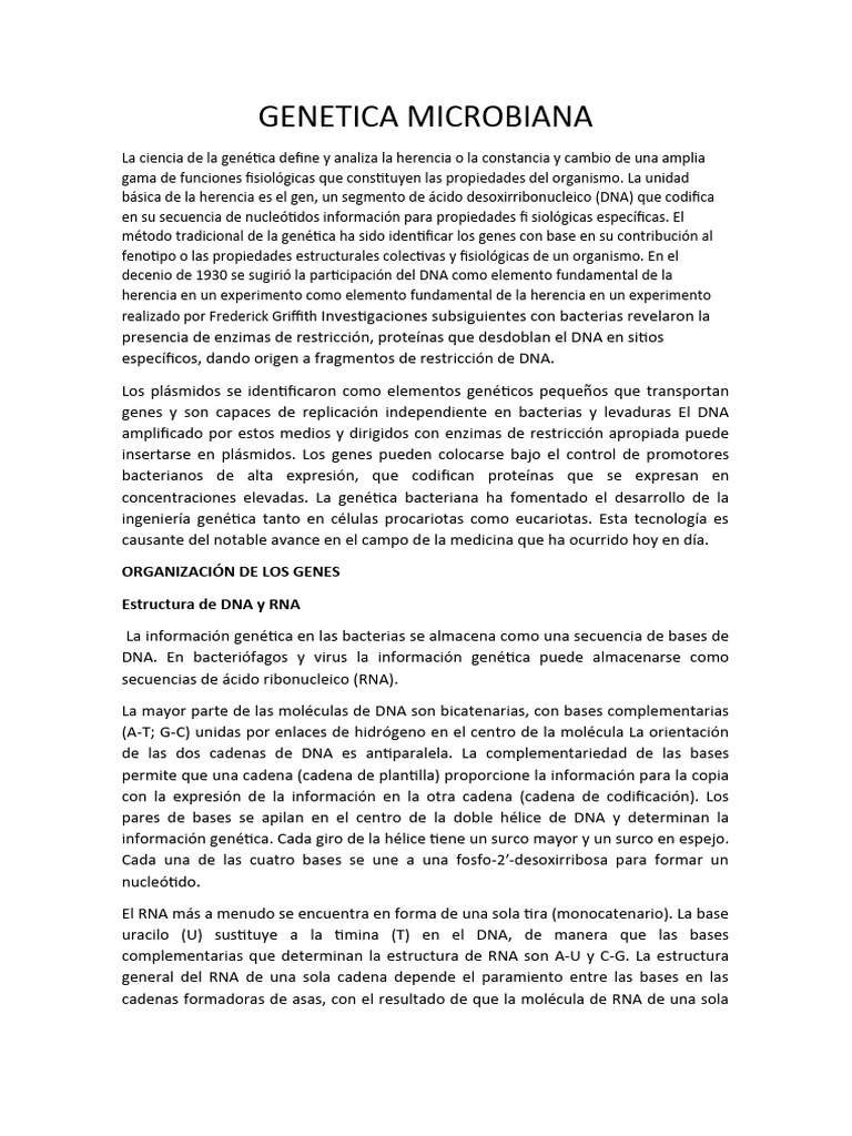 Genetica Microbiana Documento | PDF | Adn | Rna