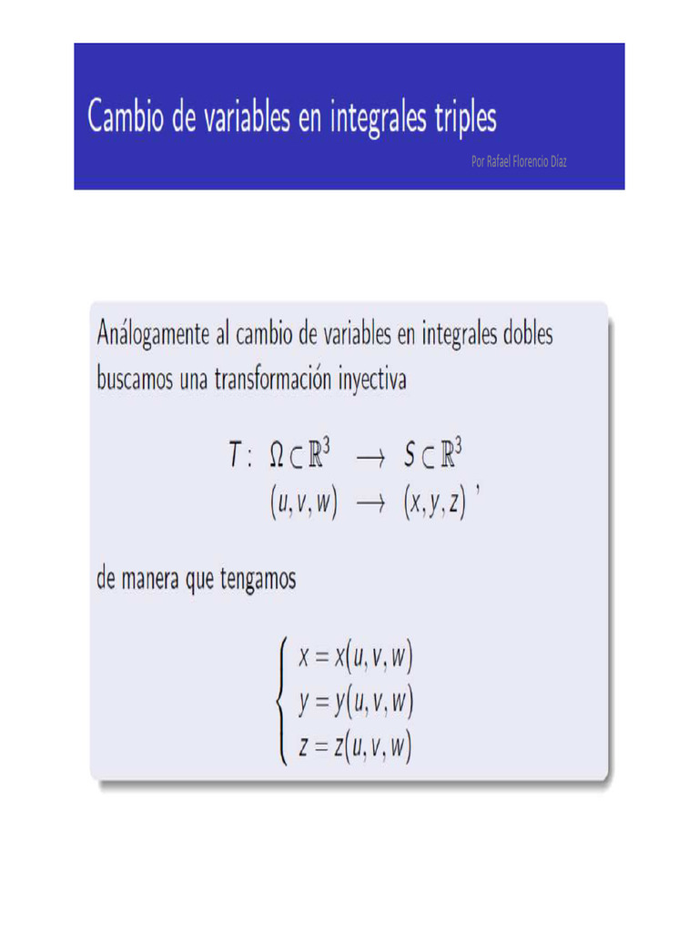 Tema 4 Parte 6 Integrales Triples Cambio de Variable | PDF