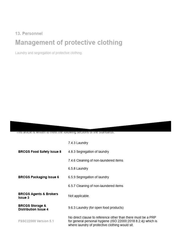 Management Of Protective Clothing Techni K Pdf Laundry Risk