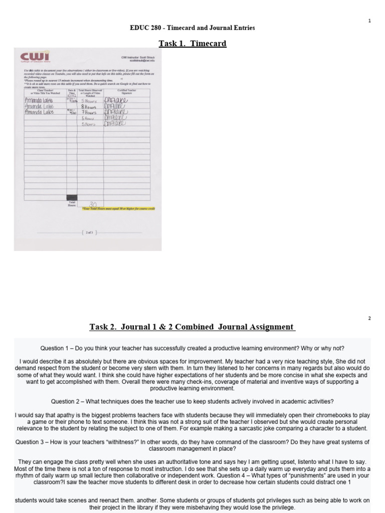 Educ 280 Signature Assignment Timecard and Journal Entries 3 1 1 | PDF ...