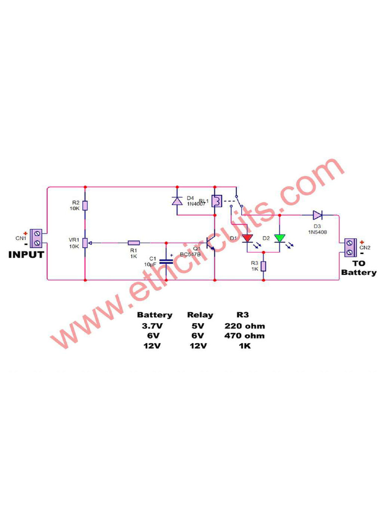 Automatic Battery Charger Circuit With Transistor bc547 and Relay | PDF