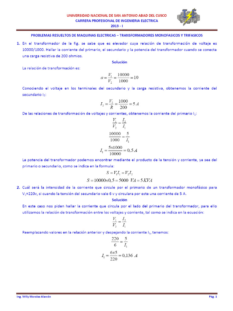 Problemas Resueltos de Maquinas Electricas Transformadores Monofasicos y Trifasicos | PDF