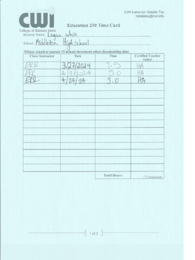 Educ 230 Timecard | PDF