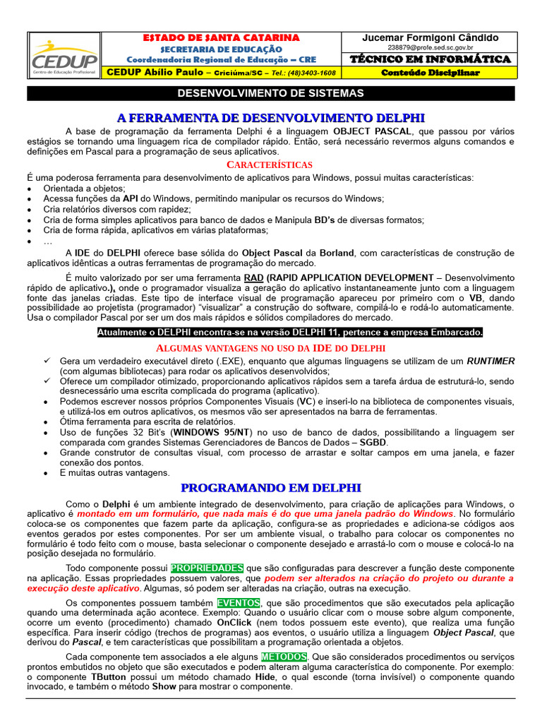Delphi - 02 - Conceitos Iniciais Do DELPHI | PDF | Linguagem de ...