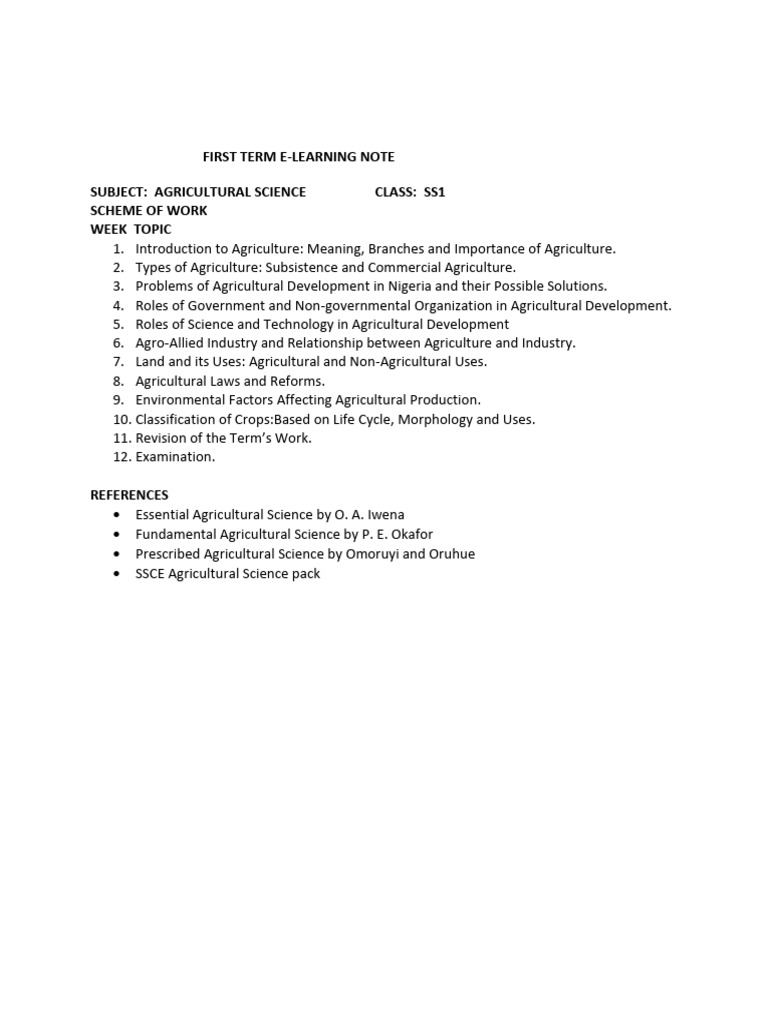 SS1 Agricultural Science First Term Notes | PDF | Agriculture | Soil