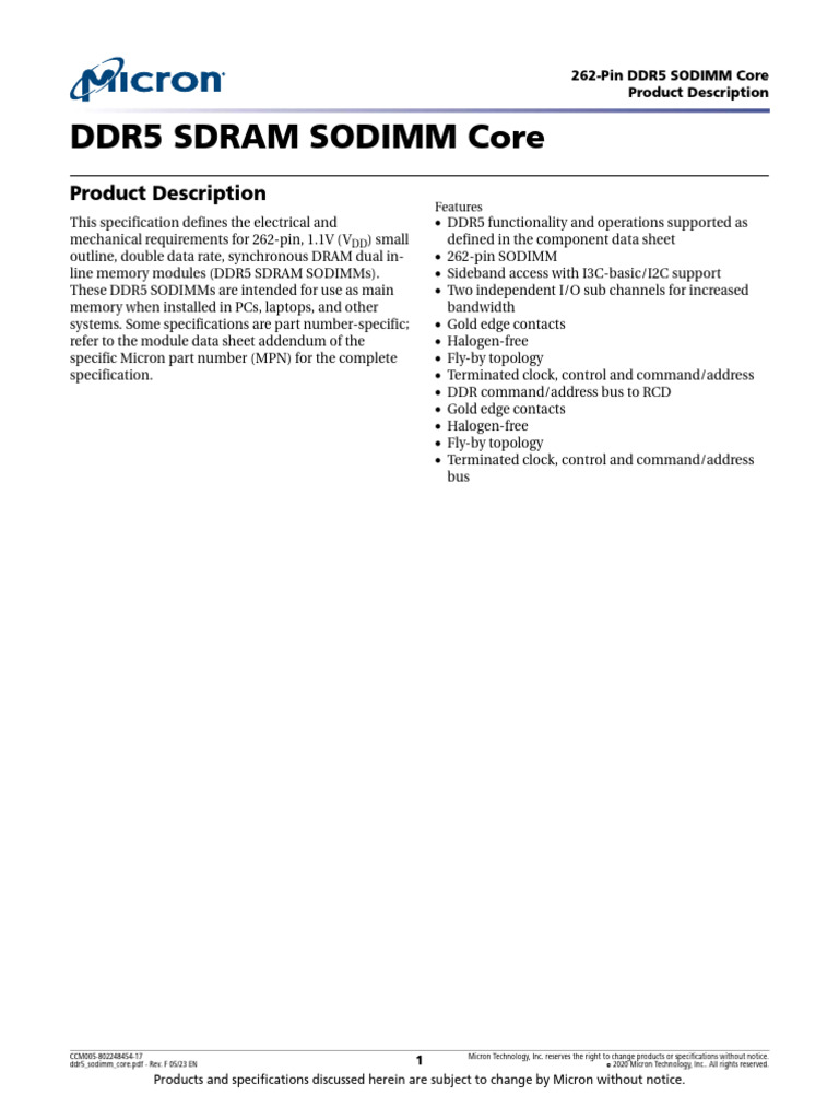 262-Pin DDR5 SODIMM Core | PDF | Dynamic Random Access Memory | Computer Science
