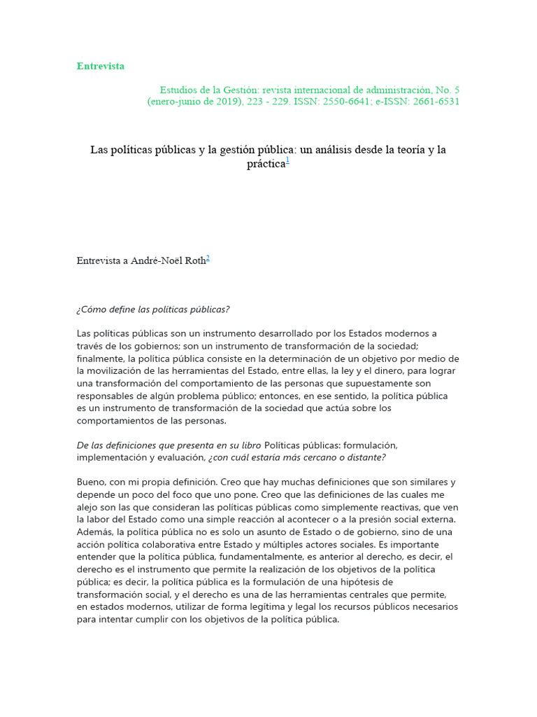 Entrevista Andre Noel Roth | PDF | Estado (política) | Administración ...