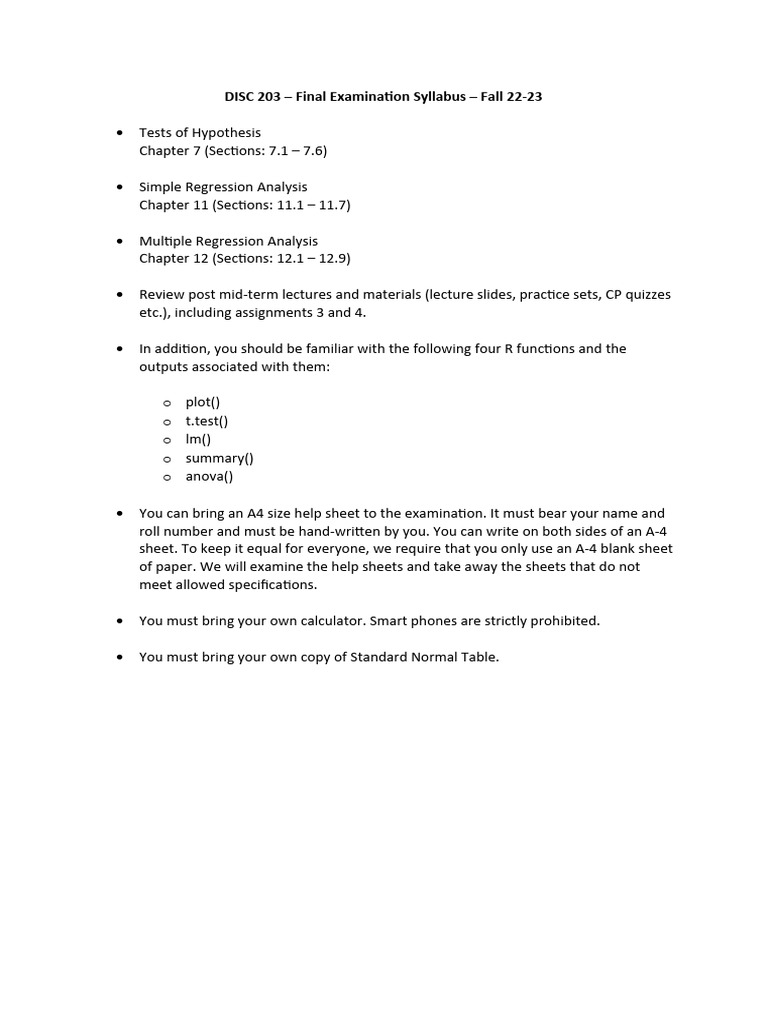 Final Examination Syllabus | PDF