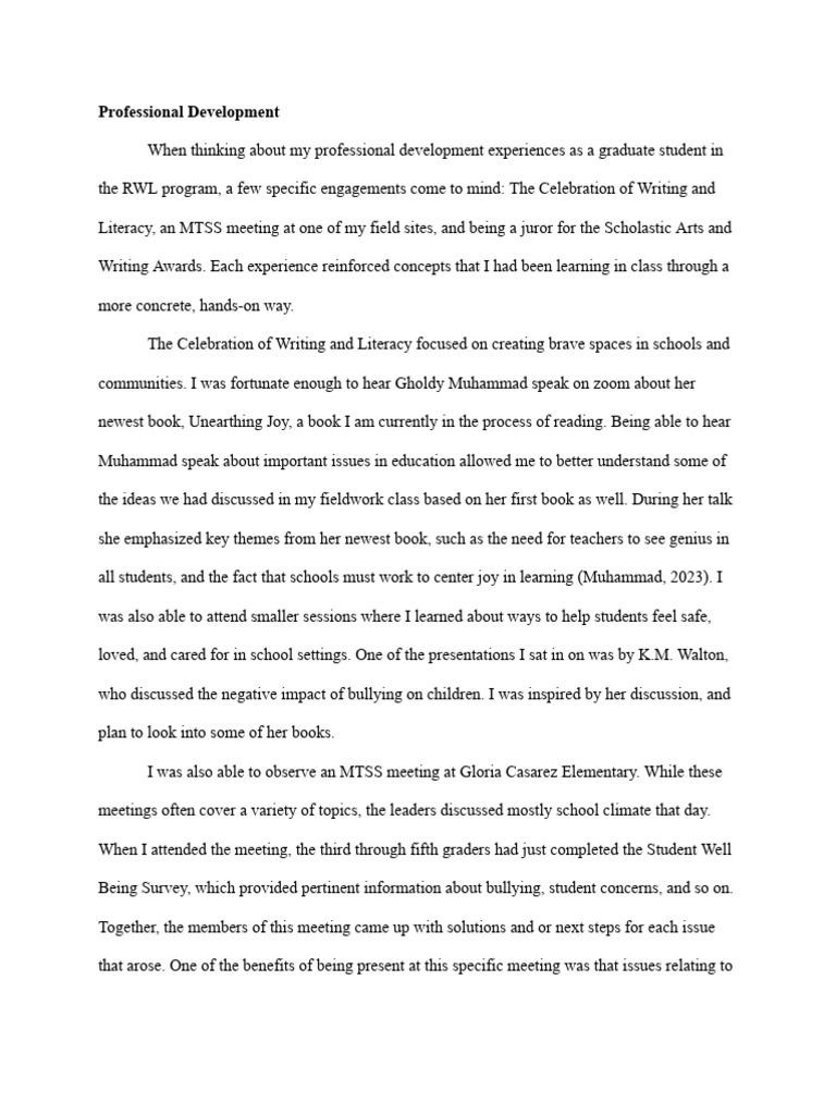 Professional Development Reflection | PDF | Education Theory | Cognitive Science