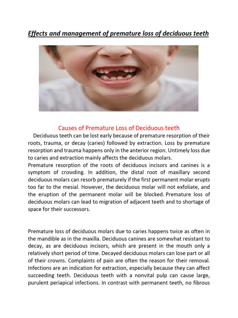 Effects and Management of Premature Loss of Deciduous Teeth | PDF ...