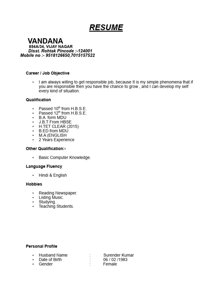 Vandana Resume | PDF