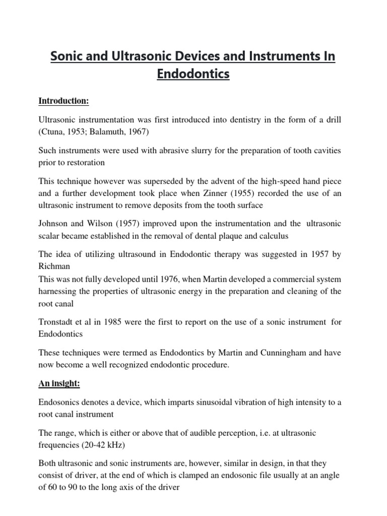 Sonic and Ultrasonic Devices and Instruments in Endodontics | PDF | Classical Mechanics