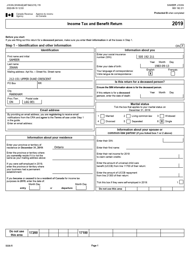 Sameer - t1 General 2019 | PDF | Tax Refund | Tax Deduction