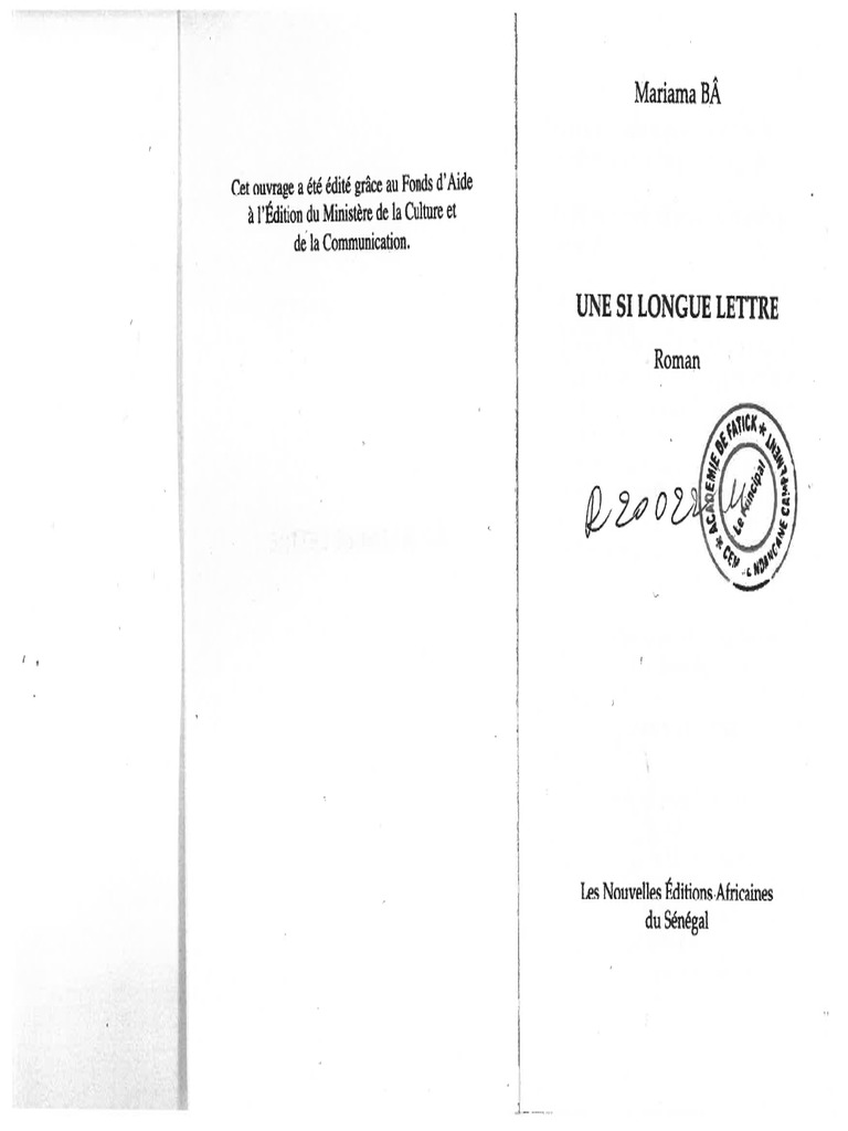Mariama Bâ - Une Si Longue Lettre | PDF