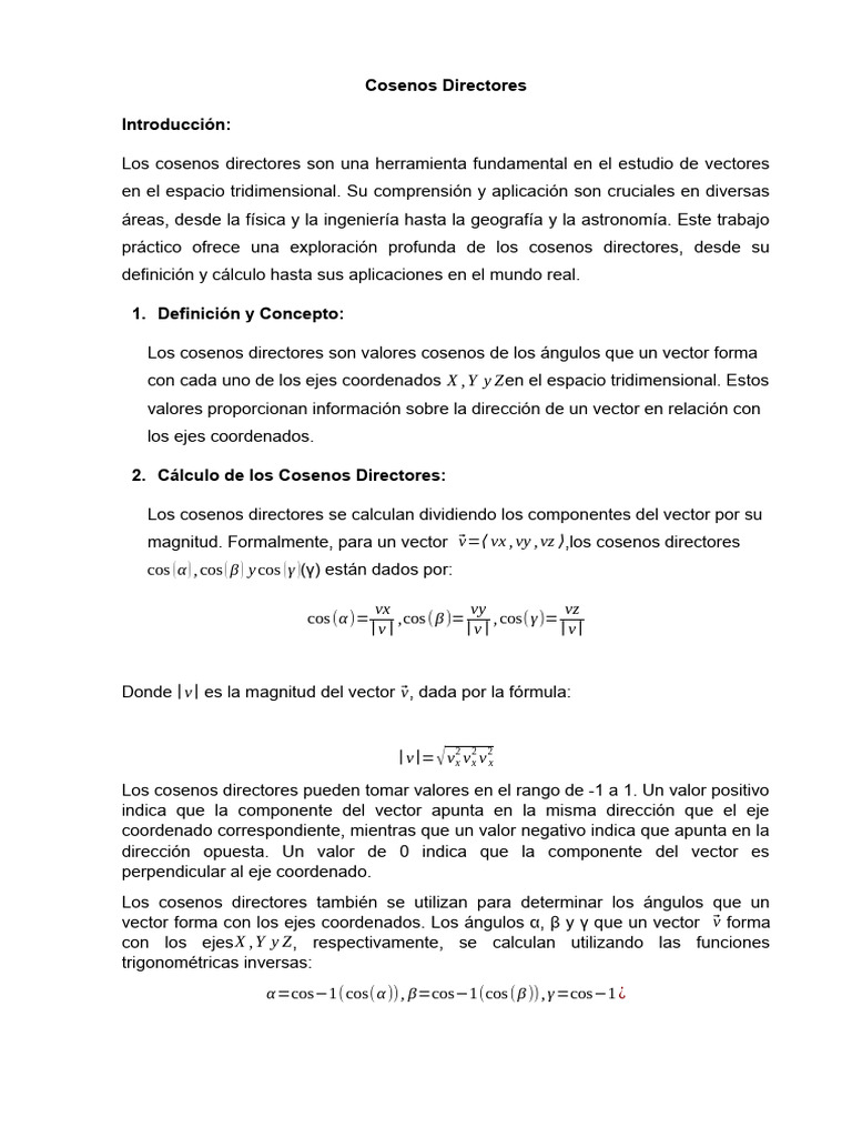 Cosenos Directores | PDF | Vector Euclidiano | Ángulo