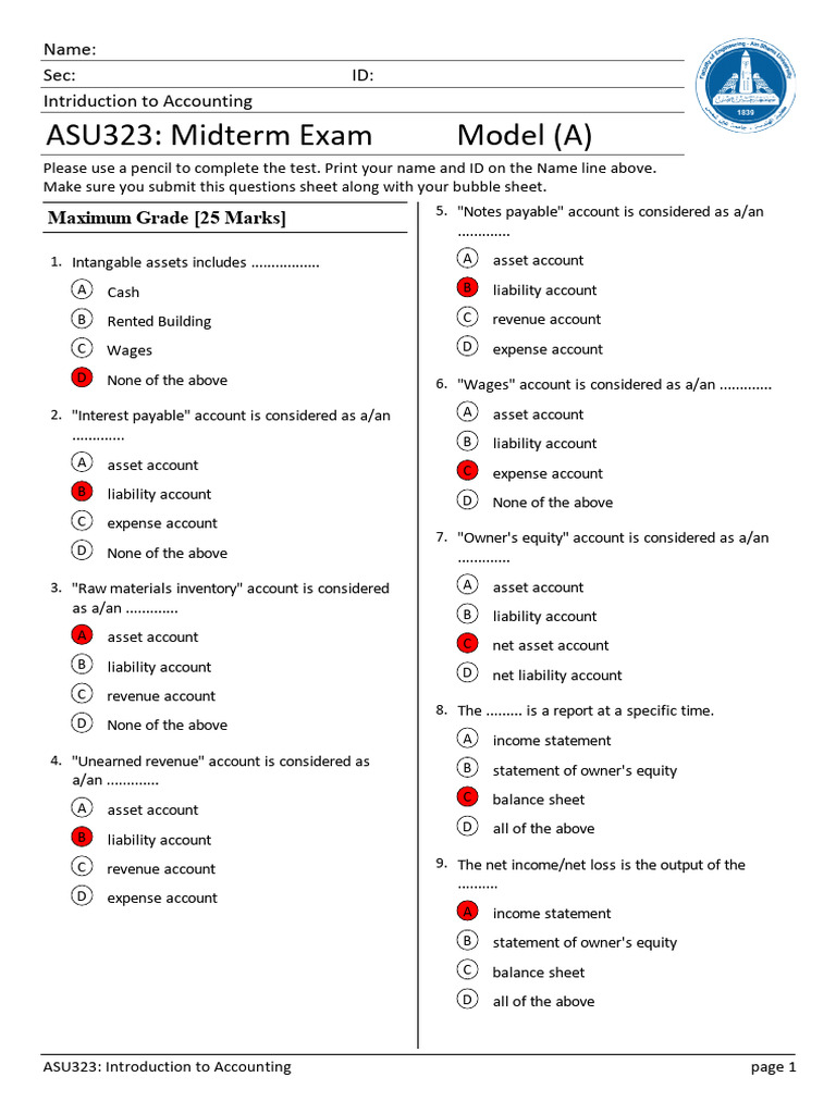 iCHEP Midterm Model Answer | PDF | Equity (Finance) | Balance Sheet