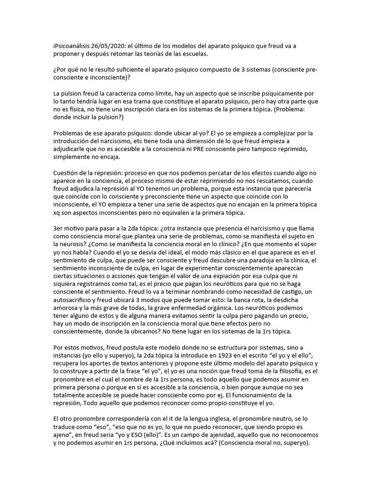 Psicoanalisis Clase 11 (26 de Mayo) | PDF | Carné de identidad | Mente inconsciente