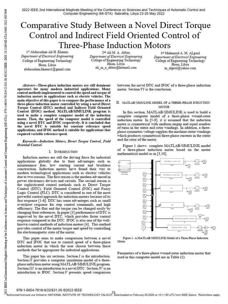 Comparative Study Between A Novel Direct Torque Control and Indirect Field Oriented Control of ...