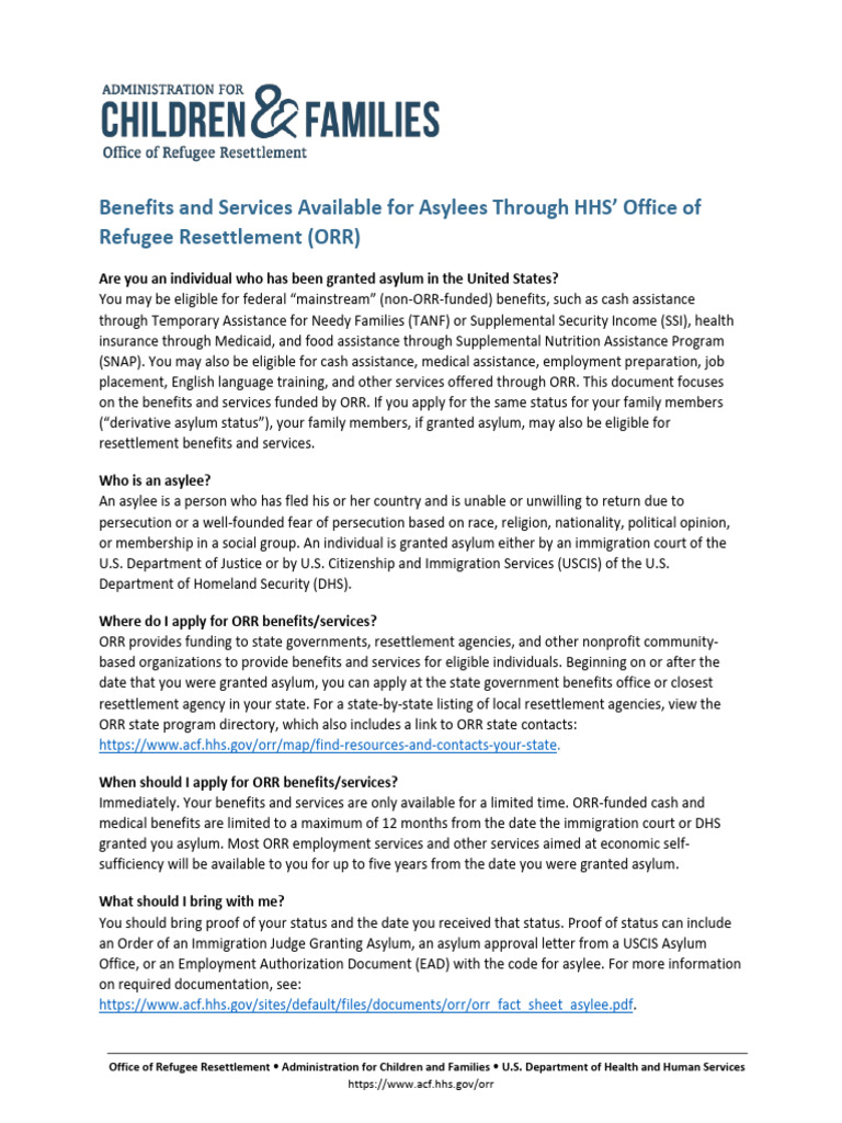 Orr Asylee Fact Sheet | PDF | Asylum In The United States | Asylum Seeker