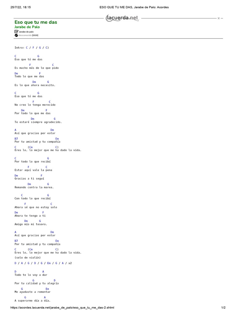 ESO QUE TU ME DAS, Jarabe de Palo - Acordes | PDF | Música grabada