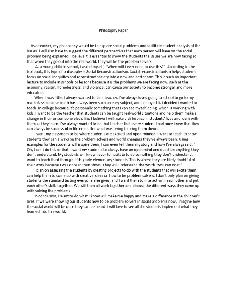 Philosophy Final Paper | PDF | Teachers | Teaching