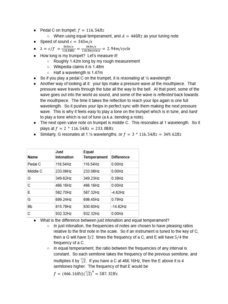 The Math Behind The Trumpet | PDF | Trumpet | Pitch (Music)