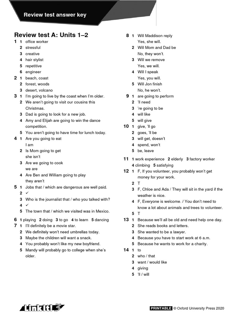 LI L3 Review Tests Answers | PDF